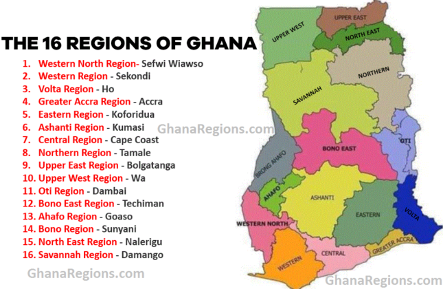List Of All The Sixteen (16) Regions Of Ghana - GhanaRegions.com ...